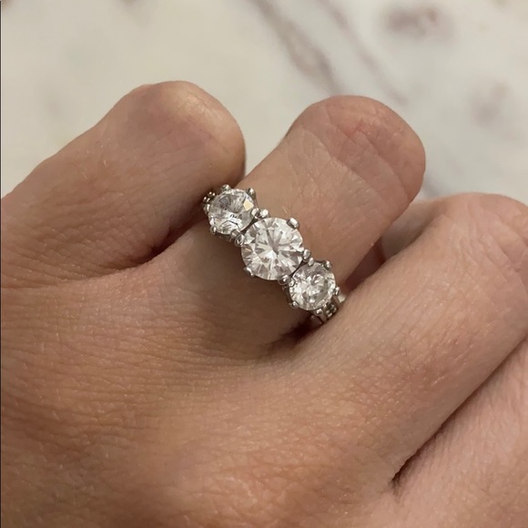 Jewelry | Crystal Engagement Ring Pretty Silver Three Stone Ring | Poshmark